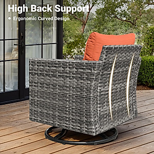 ovios 8 Piece Patio Furniture Set, Outdoor Wicker Sofa Couch with Swivel Rocking Chairs and Comfy Cushions, High Back Rattan Conversation Set, Orange Red