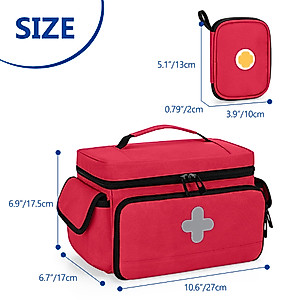 CURMIO Medicine Storage Bag Empty, Lockable Pill Bottle Organizer with Portable Zippered Pouches for First Aid Kits, Medicine Box for Home and Travel, Red (Patent Pending)