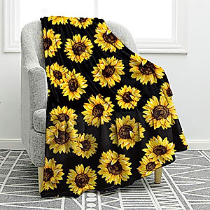 Jekeno Sunflower Gifts Blanket, Double Sided Print Throw Soft Warm Lightweight Blanket for Women Birthday Christmas, Home Living Room Decor Black 50"x60"