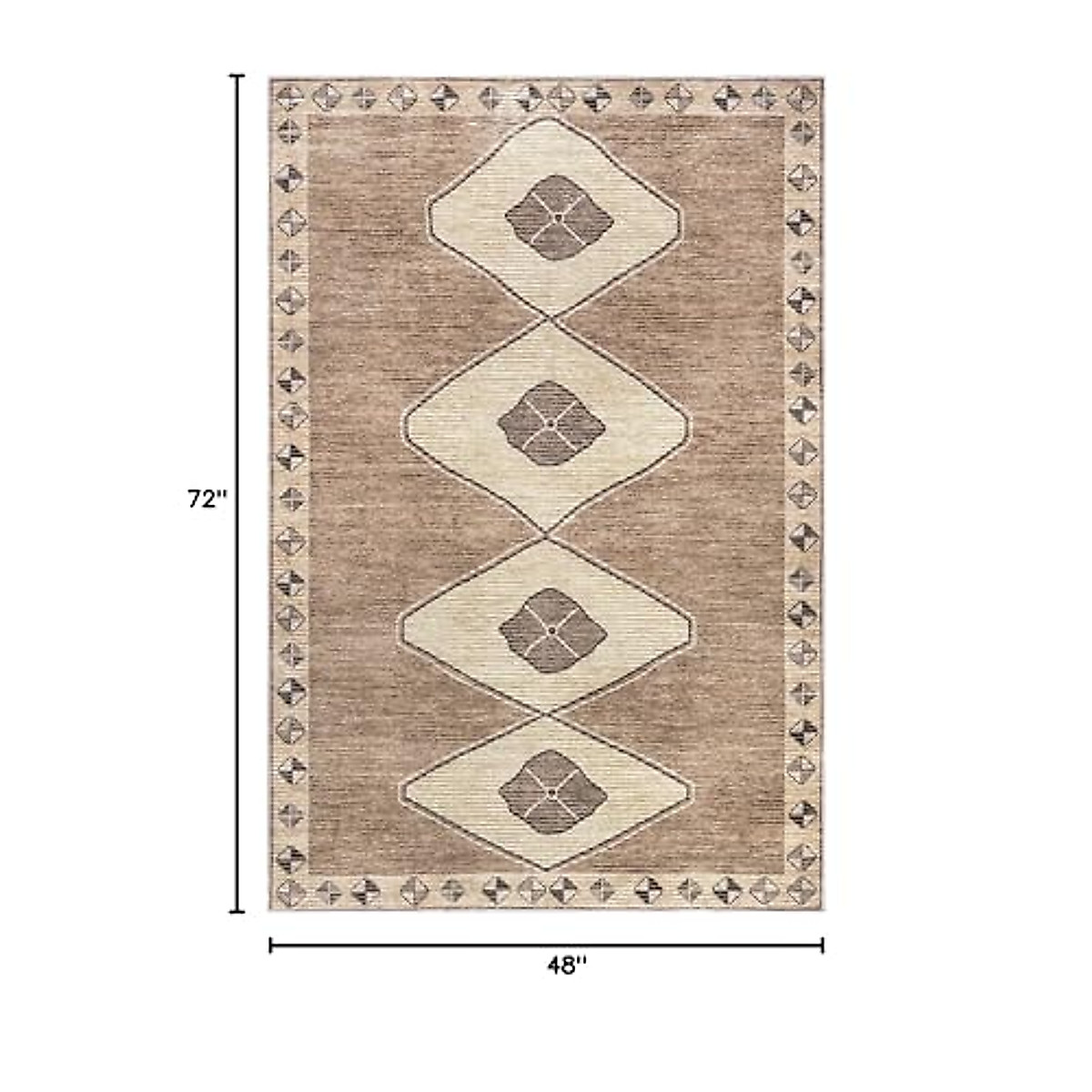 Rugs USA x Lauren Liess Fennel Diamond Machine Washable Area Rug, 4x6, Light Brown