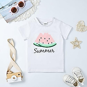 FOCUTEBB 2 Years Old Girl Clothes Toddler Girls Summer Outfits Summer Short Set Infant Toddler Girls Outfit T-shirt + Linen Shorts with Belt Cute Summer Clothes Set Watermelon Pink 2-3T