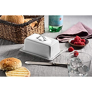 GOURMEX Large Butter Holder with Lid | Fits One Pound of Butter | Ideal Butter Keeper for Salted, Unsalted and Flavored Butter in Fridge | Ceramic White Covered Butter Dish is Dishwasher Safe