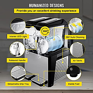 VEVOR Commercial Slushy Machine, 20L Double Tank Slushie Machine, 900W Frozen Drink Machine, Commercial Margarita Smoothies Maker Automatic Cleaning, Slushy Machine for Restaurants Cafes Bars