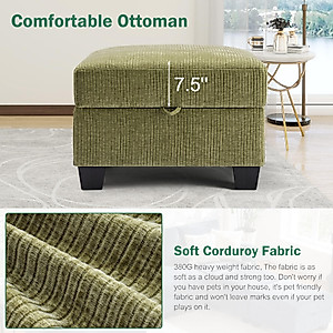 ABCASA Sofa Ottoman with Storage,Ottoman Module for Modular Sectional Sofa Couch, Storage Ottoman Footrest and Seat Cube, Green