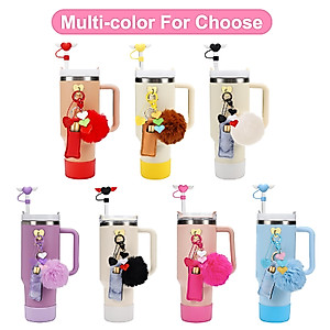 Stanley Cup Accessories Set, 1 Pcs Lipstick Holder, 1 Pcs Silicone Stanley Cup Boot, 2 Pcs Silicone Straw Cover, 2 Pcs Stanley Charms for Stanley Cup 40oz & 30oz Tumbler. (Lilac)