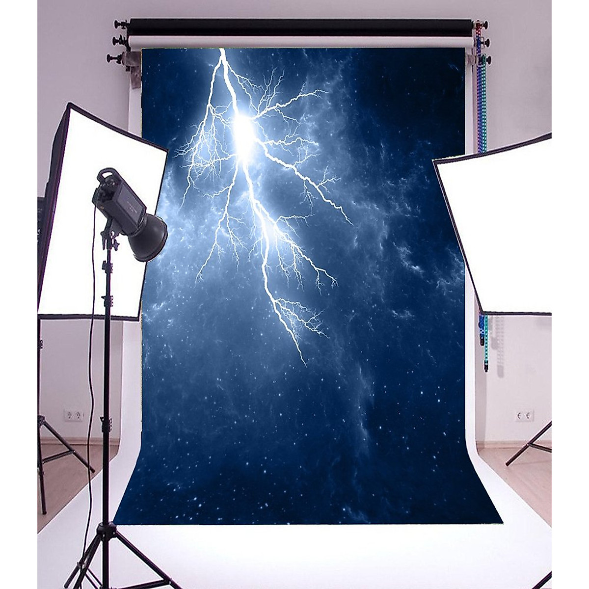 AOFOTO 4x6ft Lightning Flash in Night Sky Backdrop Flash Thunder Photography Backdrops Light Natural Phenomenon Starry Photo Studio Props Pirate Theme Super Man Kid Boy Girl Portrait Vinyl Wallpaper