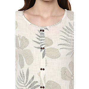 Janasya Indian Women's Tunic Tops Cotton Kurti for Women(JNE2171-KR-437-M) Off-White