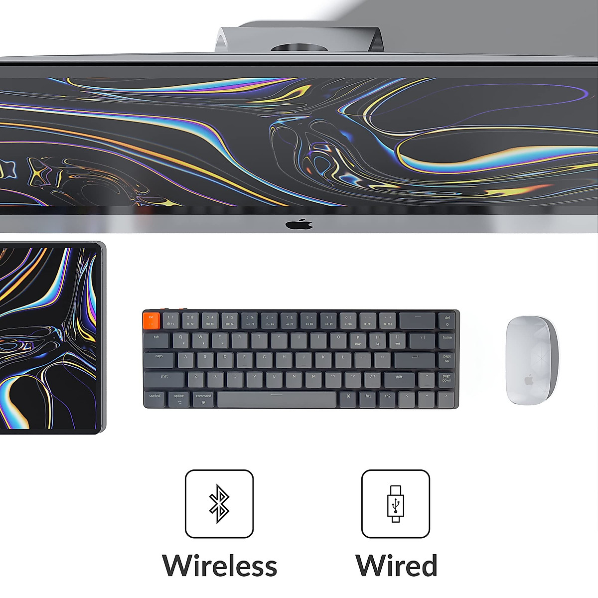 Keychron K7, 68 Keys Ultra-Slim Wireless Bluetooth/Wired Mechanical Keyboard with Low-Profile Gateron Mechanical Blue Switch, White LED Backlit Compatible with Mac Windows