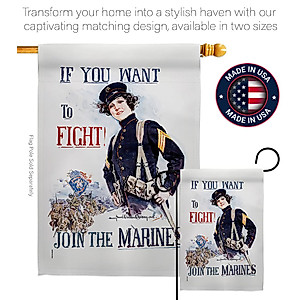 USBrotherhood Join Garden Flag Set Wall Holder Armed Forces Marine Corps USMC Semper Fi United State American Military Veteran Retire House Banner Small Yard Gift Double-Sided, Made in USA