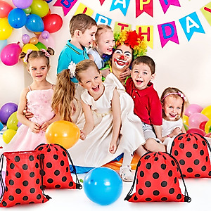 Woanger Ladybug Party Drawstring Bags Ladybug Party Favors Red Black Polka Dots Candy Goodie Gift Bags for Birthday Baby Shower Supplies(16 Pcs)