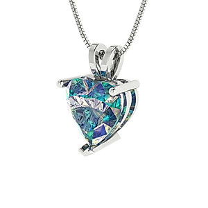 Clara Pucci 2.0 ct Heart Cut Designer Blue Moissanite Ideal Solitaire Pendant Necklace With 18" Gold Chain box Solid 18k White Gold