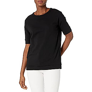 Daily Ritual Women's Terry Cotton and Modal Slouchy Short-Sleeve Sweatshirt, Black, Small