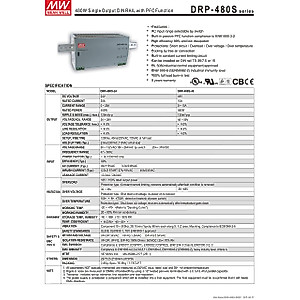 MW Mean Well DRP-480S-48 48V 10A 480W Single Output Industrial DIN Rail with PFC Function Power Supply