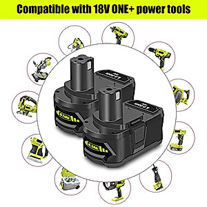 Atcuji 2 Pack 18 Volt 6.5Ah PBP005 Battery for 18V 4.0Ah PBP005 PBP004 P108 P192 P191, Compatible with Ryobi 18-Volt ONE+ Tools 18V ONE+ 4.0Ah P122 PBP2005 PBP005 PBP004 P108 P192 Lithium-Ion Battery