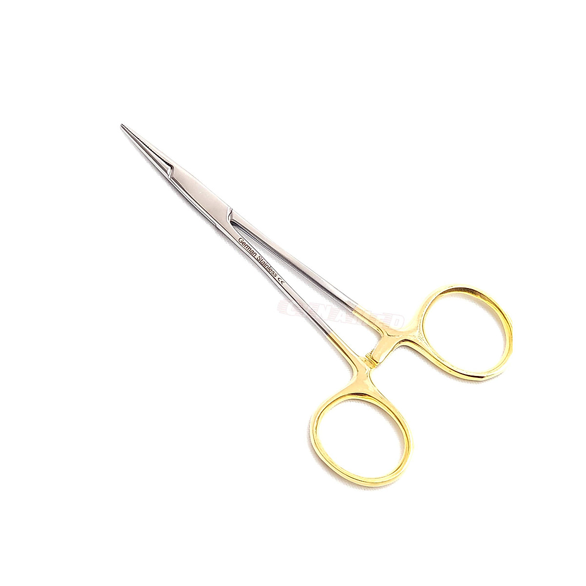 Premium German Stainless- Set of 2 PCS Gold Handle Mosquito Locking HEMOSTAT Forceps Straight + Curved 5"-Cynamed