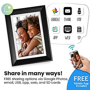 PhotoSpring 10in WiFi Digital Picture Frame, Family Can Send Photos from Anywhere via Email, App, or Web, Easy Touchscreen Setup, 1280x800 Display, Plays Videos, Black
