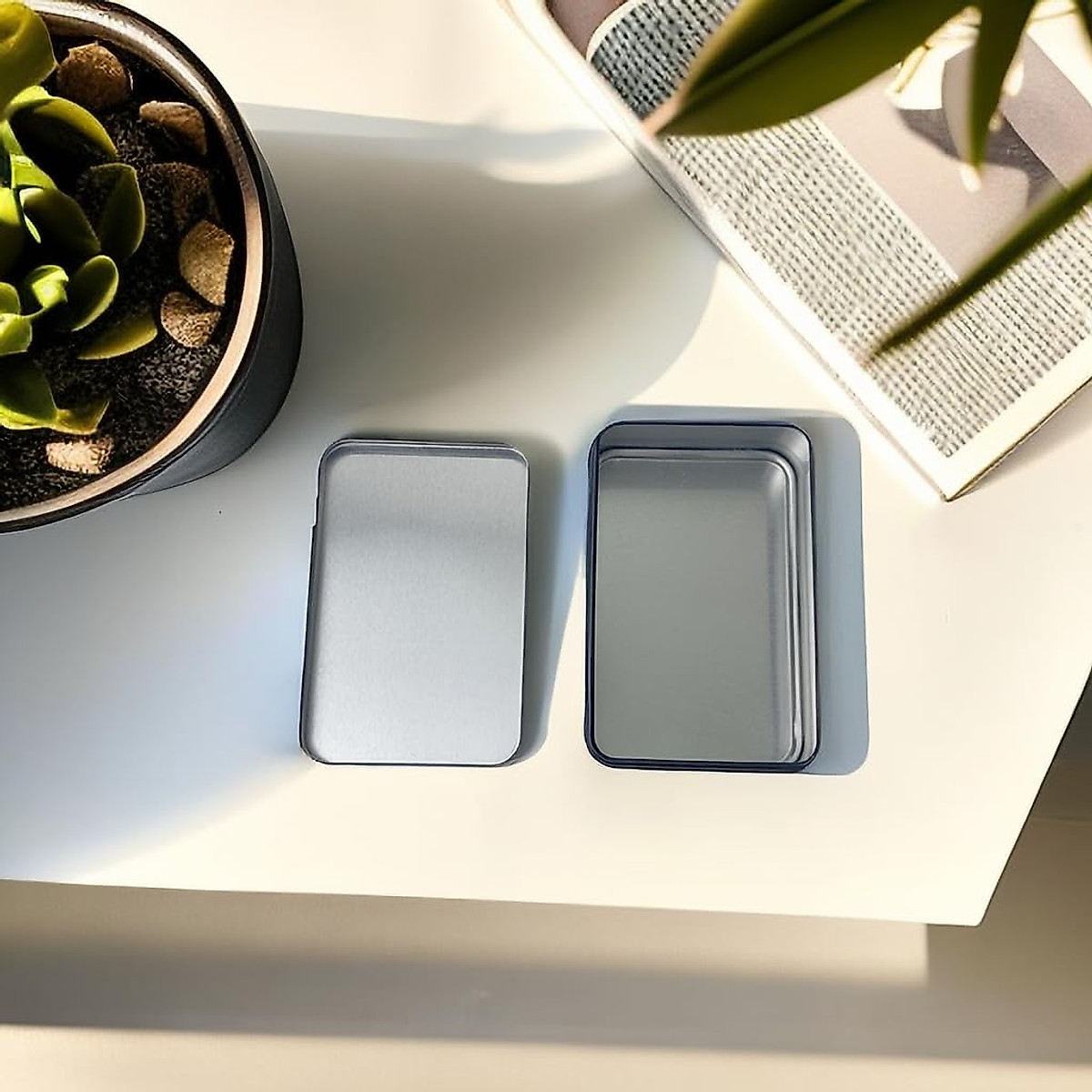 OVELCH 4pcs Rectangular Tin Box with Lid - 6-Pack Empty Tin Can Storage Container for Treats, Gifts, Favors and Crafts Black 3.94x2.56x1.3 Inches