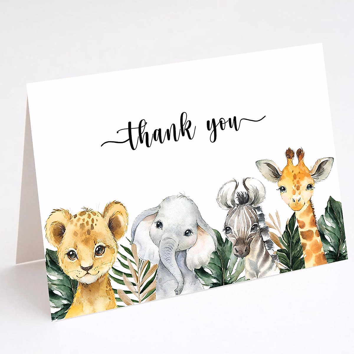 Safari Jungle Thank You Cards With Envelopes, 50 Jungle Animals Folded Baby Shower Thank You Note, 4 x 6 Wild one Notecards, Perfect for Baby Shower & Kids Birthday