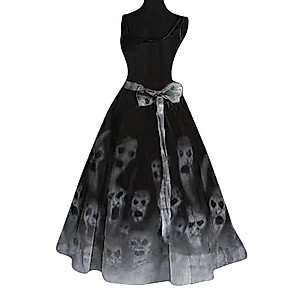 Vintage Drop Waist Dress Black and red Dresses for Halloween Long Sleeve Black Gothic Dress Halter a line Dress Black Wedding Halloween Dress Gothic Renaissance Dress Women(04-Black,X-Large)