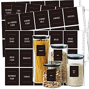 180 Preprinted Pantry Labels, Prefdo Waterproof Minimalist Food Label Stickers Set to Kitchen Organization Storage Containers, Jars & Canisters（Black）