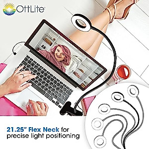 OttLite Capture Clip-On LED Selfie Ring Light for Desks - Conference Lighting for Remote Working, Tiktok, Content Creators & Zoom Meetings - ClearSun LED Technology - Dimmable with 3 Color Modes
