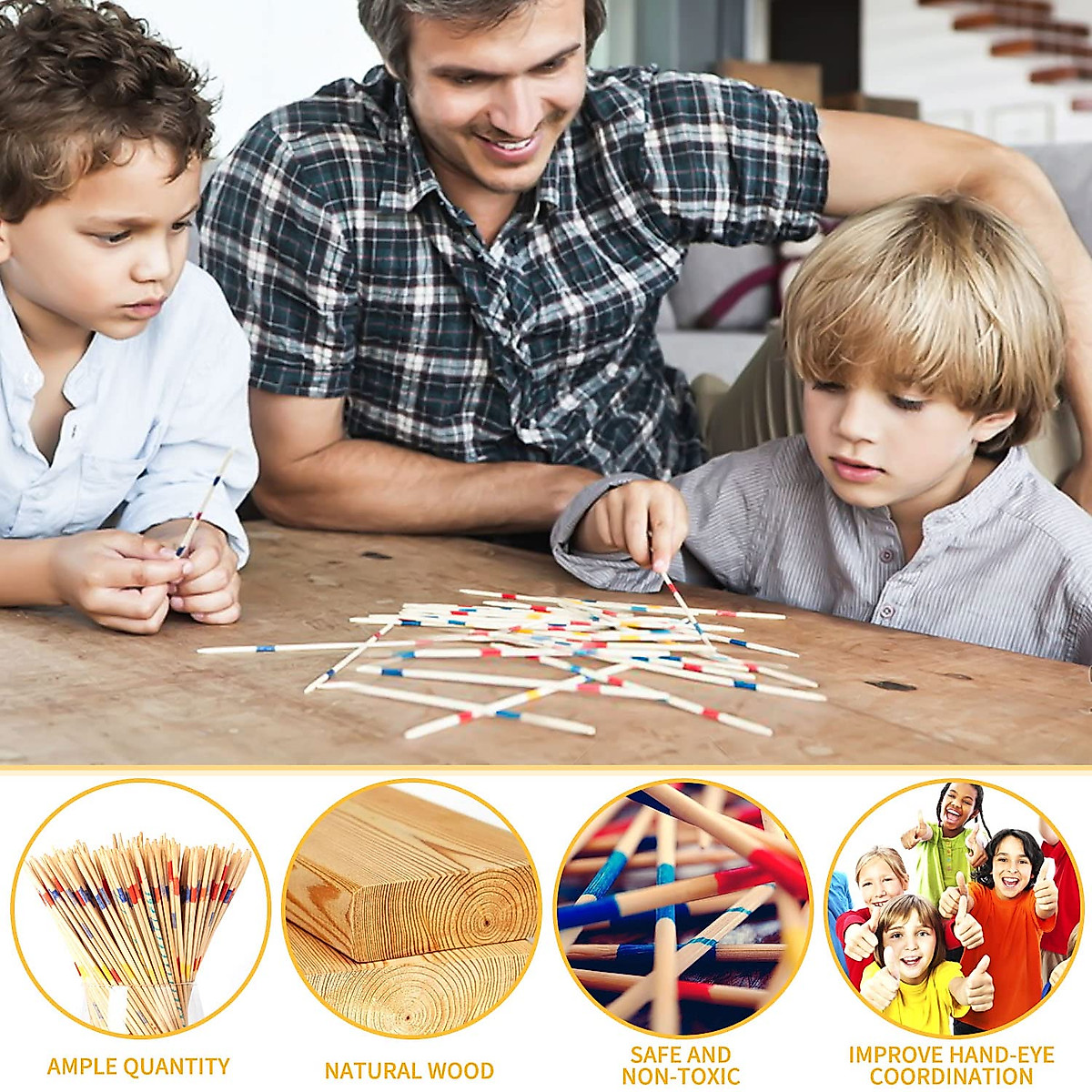 CLESDF Pick Up Sticks for Kids, 290pcs Classic Wooden Pickup Sticks Game Toys with 1 Black Bag for Family Fun Game Gift