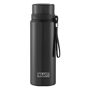 WAASS Insulated Water Bottle - Hot and Cold Travel Flask with leakproof Lid - Perfect for Hot Coffee & Tea (Black)