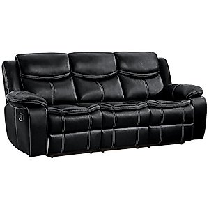Homelegance 88" Manual Double Reclining Sofa, Black