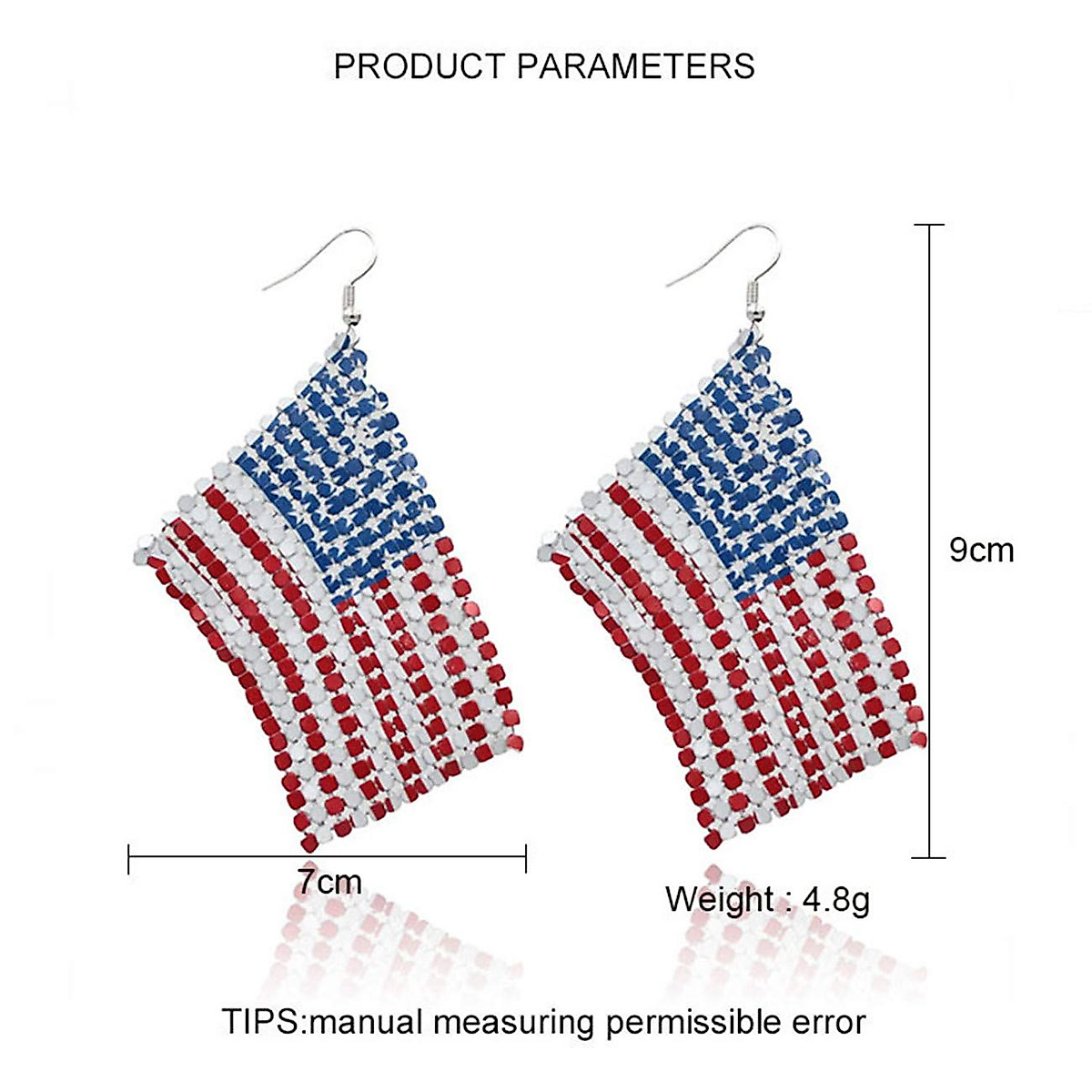 American Flag Earrings for Women Patriotic Independence Day 4th of July Drop Dangle Earrings Hook Earrings Fashion Jewelry (Alloy Mesh)