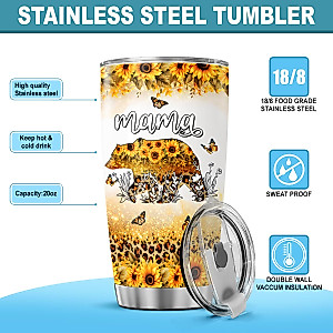 For Mothers Day Women Mother Mom Funny Coffee Leopard Print Cups Insulated Tumblers Cheetah Handle, Mama Bear Gifts, Mama Bear Sunflower, Tumbler 20 Oz With Lid And Straw