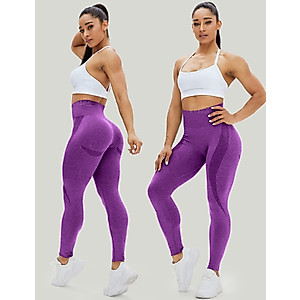 HIGORUN Women Seamless Leggings Smile Contour High Waist Workout Gym Yoga Pants Purple L