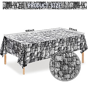 Irenare Stone Wall Tablecloths, Medieval Themed Party Decorations Supplies Disposable Plastic Brick Stone Tablecloth Castle Brick Wall Table Covers for Halloween Birthday Party Favors(3 Pack)