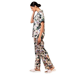 Anuschka Women’s Printed Pajama Set - Sleepwear Collection Made with 100% Recycled Poly Silk - Floral Passion, 1X