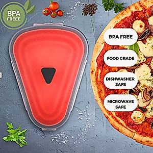 Extendable Pizza Slice Container Reusable Storage with 5 Microwavable Serving Trays BPA Free, Microwave & Dishwasher Safe Leftover to Organize Save Space, Red, Medium