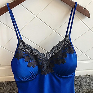 Aniywn Sleepwear Sexy Lingerie Nightgown Lace Chemise Satin Slip Silk Negligee Nightie Bridal Babydoll Slip Dress for Women Blue