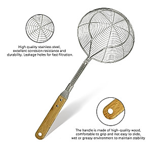 Vivicreate 7 Inch diameter Fine Mesh Strainers Bamboo Handle Premium Stainless Steel Colanders Spider Strainer Sifter Skimmer Spoon Perfect for Sift Strain Vegetables Pastas Tea