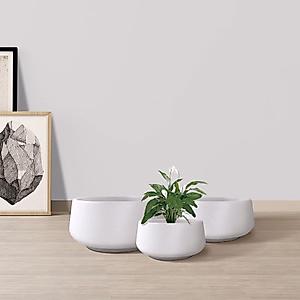 Kante 21.6",16.9",and 12.5" Dia Round Pure White Elegant Planters (Set of 3), Outdoor Indoor Garden Plant Pot with Drainage Hole and Rubber Plug for Home & Patio