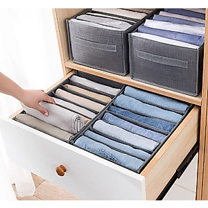 Wardrobe Clothes Organizer for Jeans,4PCS Foldable Jeans Organizer,Pant Organizer for Drawer for Clothes T-shirt Leggings Jeans and Pants Organization，7+9 Grids，Grey