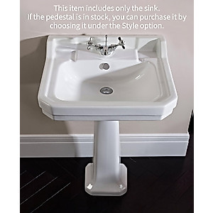 AMASHEN 24" Victoria Sink Without Pedestal, Rectangular Ceramic Bathroom Sink with Single Hole and Overflow, White (Sink Only)
