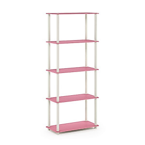 Furinno Turn-N-Tube 5-Tier and 3-Tier Storage Shelves, Pink/White