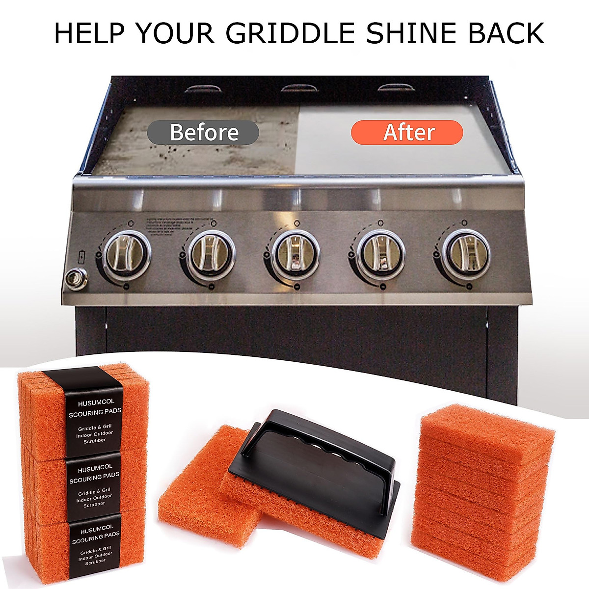 Griddle Cleaning Kit, Heavy Duty Grill Cleaning Pads for Blackstone Flat Top Griddle and Grill, Non- Scratch Scouring Pads for Pots, Stove, Pans, Cookware, Tub and More, Scour Pads (22 Pads + Handle)