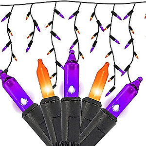 Dazzle Bright 8.5 FT 150 Count Mini Icicle Lights, Halloween Decorations for Indoor Outdoor Home Garden Holiday Party (Purple & Orange)