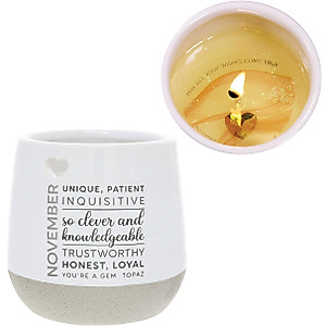 Pavilion GIft Company - November 11 oz Wax Reveal Candle, Natural Soy Wax Birthstone Candle, Jasmine Scented, Gemstone Candle with Crystal Inside, Birthday Gifts for Women, 1 Count