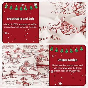 Christmas Duvet Cover King Size, Duvet Cover Set 3 Pieces Soft Microfiber Red Bedding Set Christmas Theme Reindeers Santa Claus Christmas Trees Pattern Comforter Set (104"x90")(Not Comforter)