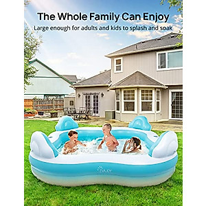 Inflatable Swimming Pool, EVAJOY Inflatable Pool for Kids, Adults, Family-Sized Above Ground Swimming Pool with 4 Seats, 4 Backrests, Cup Holders, for Backyard, Garden, Outdoors, 200 gal