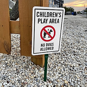 SmartSign 10 x 7 inch “Children's Play Area, No Dogs Allowed” LawnPuppy Yard Sign and 18 inch Stake Kit, 40 mil Laminated Rustproof Aluminum, Red/Black on White, Set of 1, Made in USA