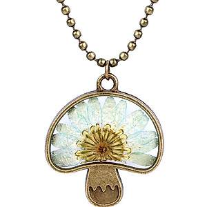 Jude Jewelers Retro Vintage Dry Flower Transparent Resin Dry Flower Pendant Statement Cocktail Party Necklace (Mushroom)