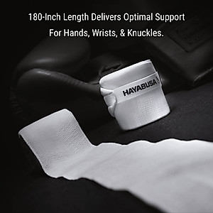 Hayabusa Gauze Boxing Hand Wraps for Men and Women Starter Thumb with Loop Hook & Loop Closure- White, 180 Inches