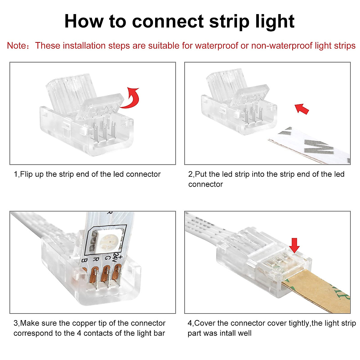 RGBZONE 𝟰 𝗣𝗶𝗻 𝟭𝟬𝗺𝗺 𝗟𝗘𝗗 𝗦𝘁𝗿𝗶𝗽 𝗖𝗼𝗻𝗻𝗲𝗰𝘁𝗼𝗿 𝗞𝗶𝘁 32.8ft 4 Pin RGB Extension Wire and 5 Pcs 4 Pin LED Strip to Wire Connectors for 10mm IP20/IP65 5050 3528 SMD RGB LED Strip Light