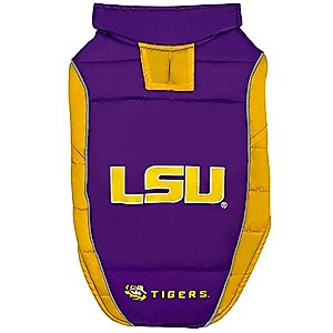 NCAA LSU Tigers Puffer Vest for Dogs & Cats, Size Small. Warm, Cozy, and Waterproof Dog Coat, for Small and Large Dogs/Cats. Best NCAA Licensed PET Warming Sports Jacket
